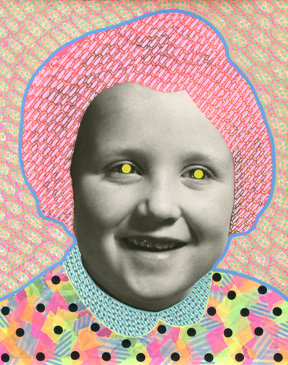Neon Art Collage Composition On Vintage Baby Girl Portrait – Naomi Vona Art